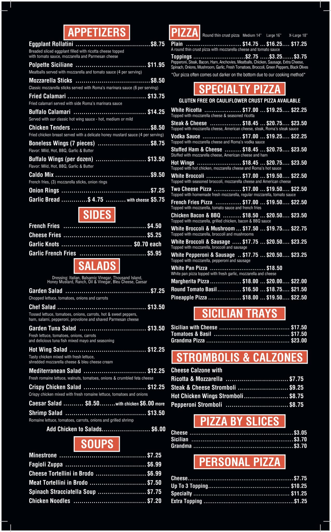 Our Menu - Tasty Pizza Offer Scranton - Roma Pizza